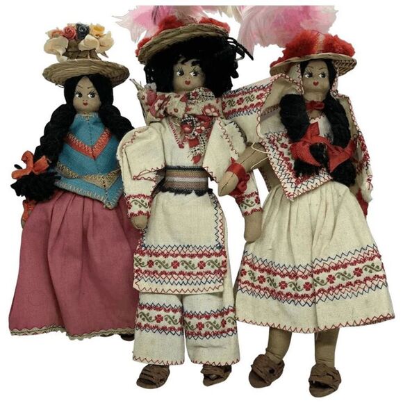 Vintage | Toys | Vintageset Of 3 Midcentury 8 Peruvian Cloth Dolls ...